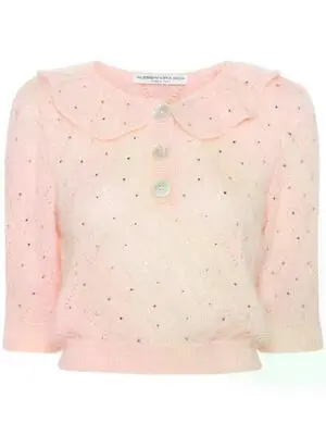 Alessandra Rich Crystal-embellished Cropped Blouse