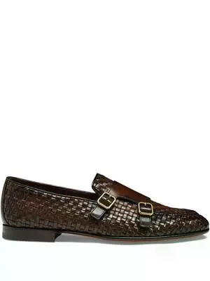 Santoni Woven Leather Double Monk Strap Shoes - Brown