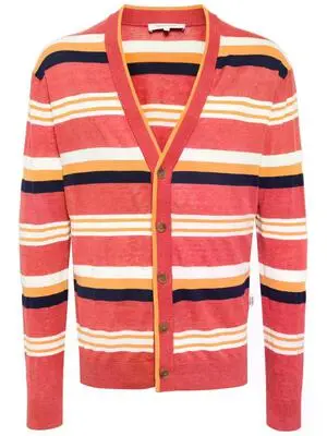 Maison Kitsuné Striped Intarsia-knit V-neck Cardigan