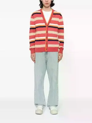 Maison Kitsuné Striped Intarsia-knit V-neck Cardigan