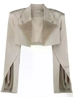 THE MANNEI The Mannei Marica Crochet-Panel Cropped Blazer