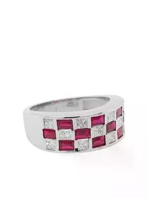 HYT JEWELRY Platinum Diamond And Ruby Ring - Red