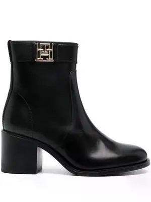 Tommy Hilfiger 65mm Block Heel Ankle Boots With Logo Plaque - Black
