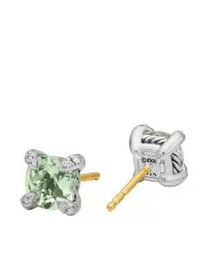 David Yurman Sterling Silver Petite Chatelaine Prasiolite And Diamond Stud Earrings