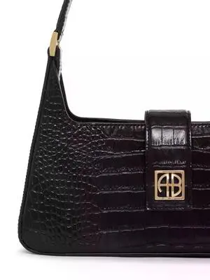 ANINE BING Embossed Crocodile Effect Shoulder Bag - Black