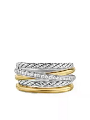 David Yurman 18kt Yellow Gold Crossover Five Row Diamond Ring