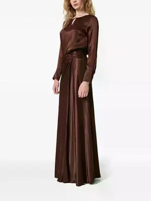 TWINSET Chocolate Draped Satin Skirt