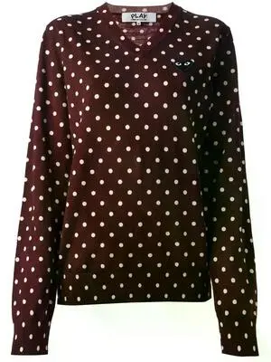 Play Comme Des Garcon Polka Dot V-neck Sweater - Red