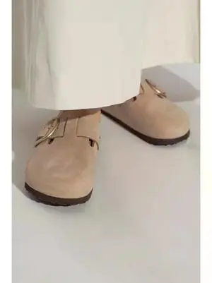 BIRKENSTOCK Boston Big Buckle Leather Slides - Neutrals