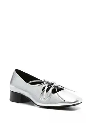 NICOLE SALDANA Tone Metallic Leather Square Toe Lace-up Pumps - Silver