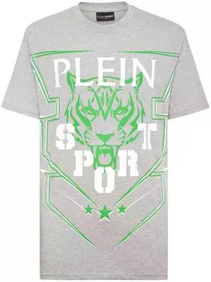 PLEIN SPORT Tiger-print Cotton T-shirt - Grey