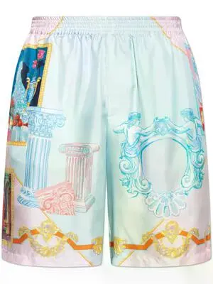 Versace Printed Silk Shorts - Blue