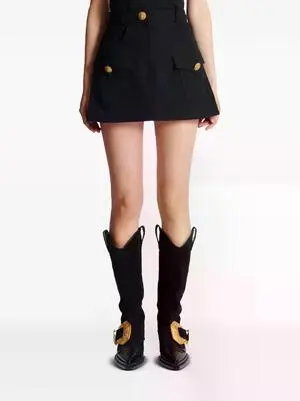 Balmain Western Panelled Wool Mini Skirt
