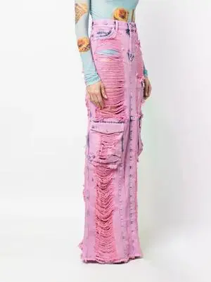 Gcds Frayed Denim Cargo Maxi Skirt