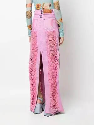 Gcds Frayed Denim Cargo Maxi Skirt