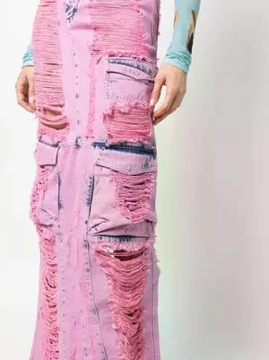 Gcds Frayed Denim Cargo Maxi Skirt
