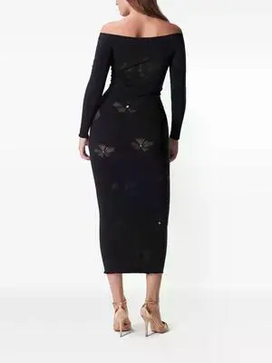 MARGHERITA MACCAPANI Off-shoulder Long-sleeve Monogram Midi Dress - Black