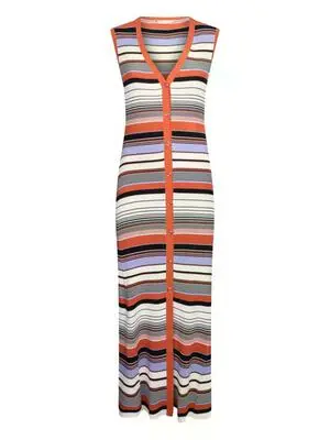 Liu Jo Striped V-neck Maxi Dress With Button Fastening - Red