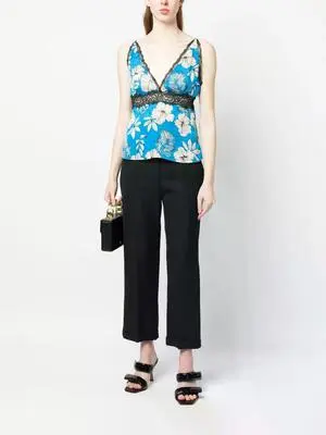 Pinko Floral-print Lace-trimmed V-neck Top