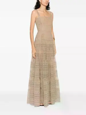 Elie Saab Embroidered Organza Maxi Dress - Neutrals
