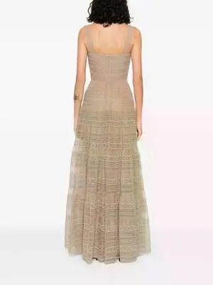 Elie Saab Embroidered Organza Maxi Dress - Neutrals