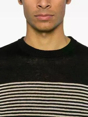 LARDINI Fine-knit T-shirt With Stripe Detailing - Black