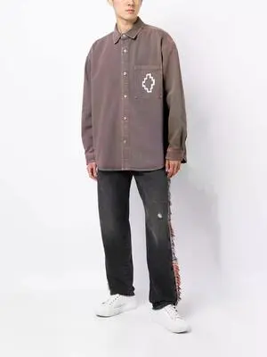 COUNTY OF MILAN Cross-motif Long-sleeved Shirt - Brown