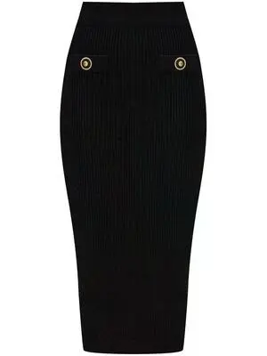 Balmain Ribbed Midi Skirt With Decorative Buttons