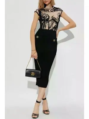 Balmain Ribbed Midi Skirt With Decorative Buttons
