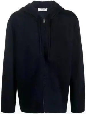 LANVIN Logo-embroidered Knit Wool-blend Hoodie - Blue