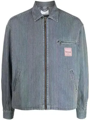 HAIKURE Striped Zipped Cotton Shirt Jacket - Blue
