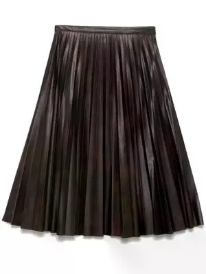 Pinko Pleated Faux Leather Midi Skirt - Brown