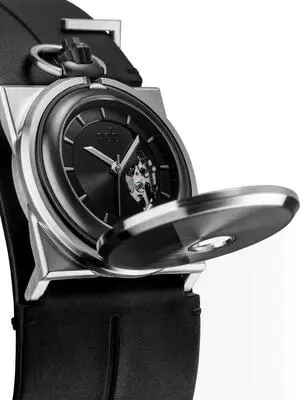 FOB PARIS Sisyphos Stainless Steel Watch With Black Leather Strap