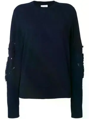 BARRIE Round Neck Pullover With Embroidered Sleeves - Blue