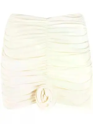 LA REVECHE Lillibet Floral-appliqué Ruched Miniskirt - Neutrals