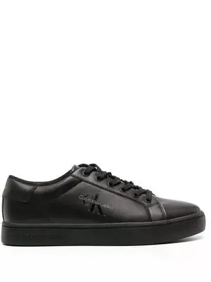 Calvin Klein Logo-embossed Leather Sneakers - Black