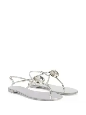 GIUSEPPE ZANOTTI Metallic Crystal Embellished Flat Sandals - Silver