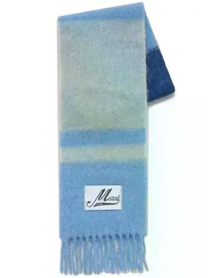 Marni Fringed Brushed-knit Scarf - Blue