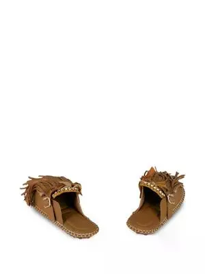 13 09 SR Fringed Mules With Rhinestone Embellishment
