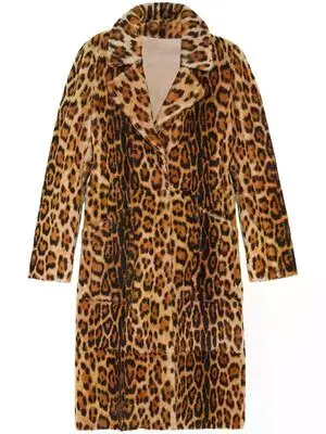 YVES SALOMON Reversible Leopard Print Shearling And Suede Coat