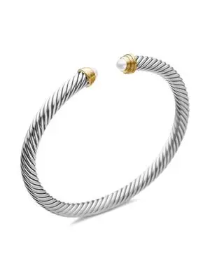 David Yurman 14kt Yellow Gold And Sterling Classic Cable Bracelet With Pearl