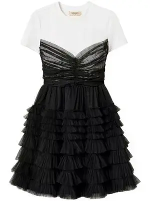 TWINSET Tulle Mini Dress With Crew Neck - Black