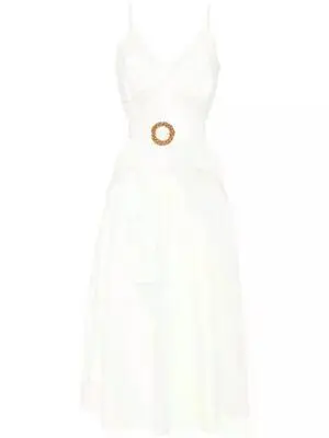 TWINSET Floral Embroidered Midi Dress With Lace Trim - Neutrals