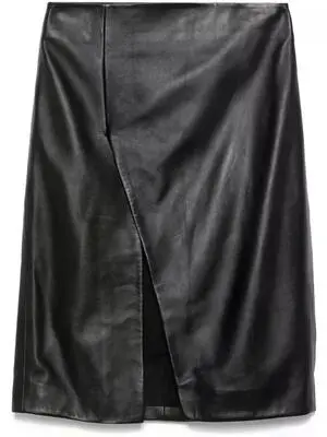 Loulou De Saison Slit Detail Leather Skirt - Black