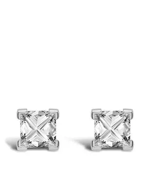 PRAGNELL 18kt White Gold Princess Cut Diamond Solitaire Earrings - Silver