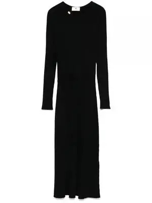 Elisabetta Franchi Ribbed-knit Midi Dress With Logo Plaque