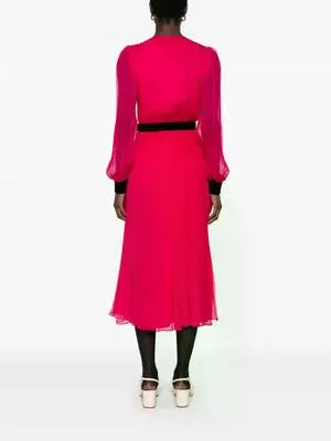 NISSA Belted Midi Dress With Lace Detailing