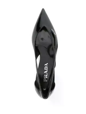 Prada 55mm Block Heel Pumps With Debossed Logo - Black