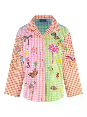 SUSANNA BLU Gardenia Checked Embroidered Shirt - Orange