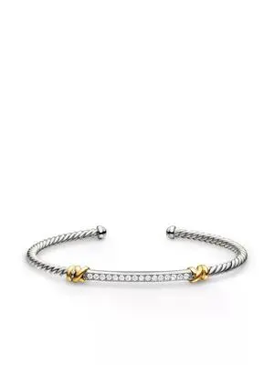 David Yurman 18kt Yellow Gold And Sterling Pavé Diamond Station Cable Cuff Bracelet - Silver
